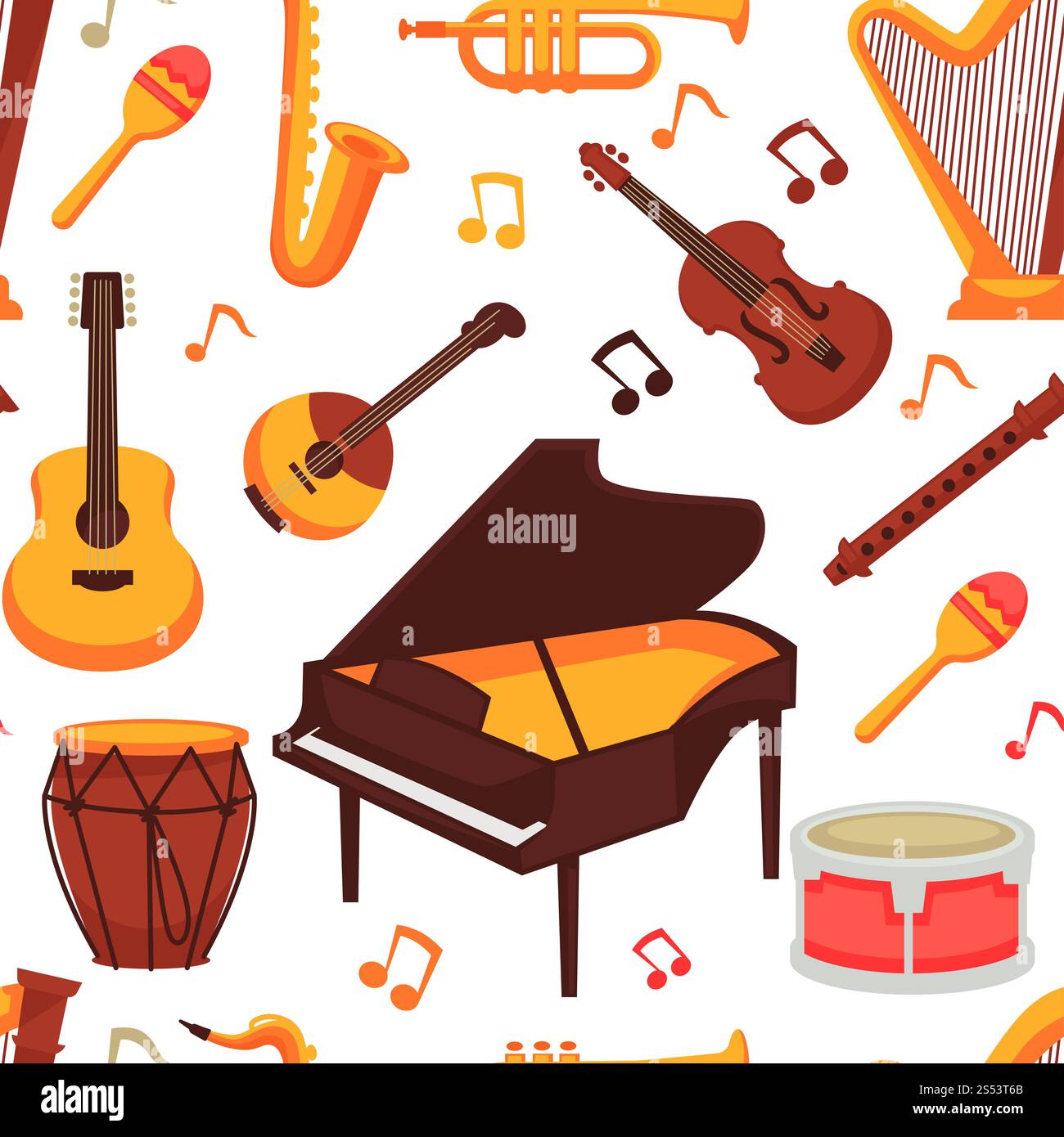 Musical instruments flat icons seamless pattern. Vector isolated set of ...