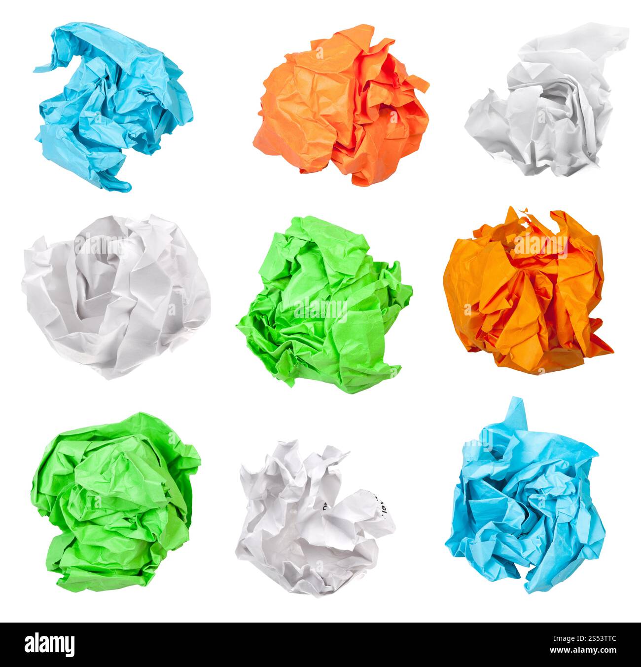 various crumpled paper balls isolated on white background Stock Photo ...