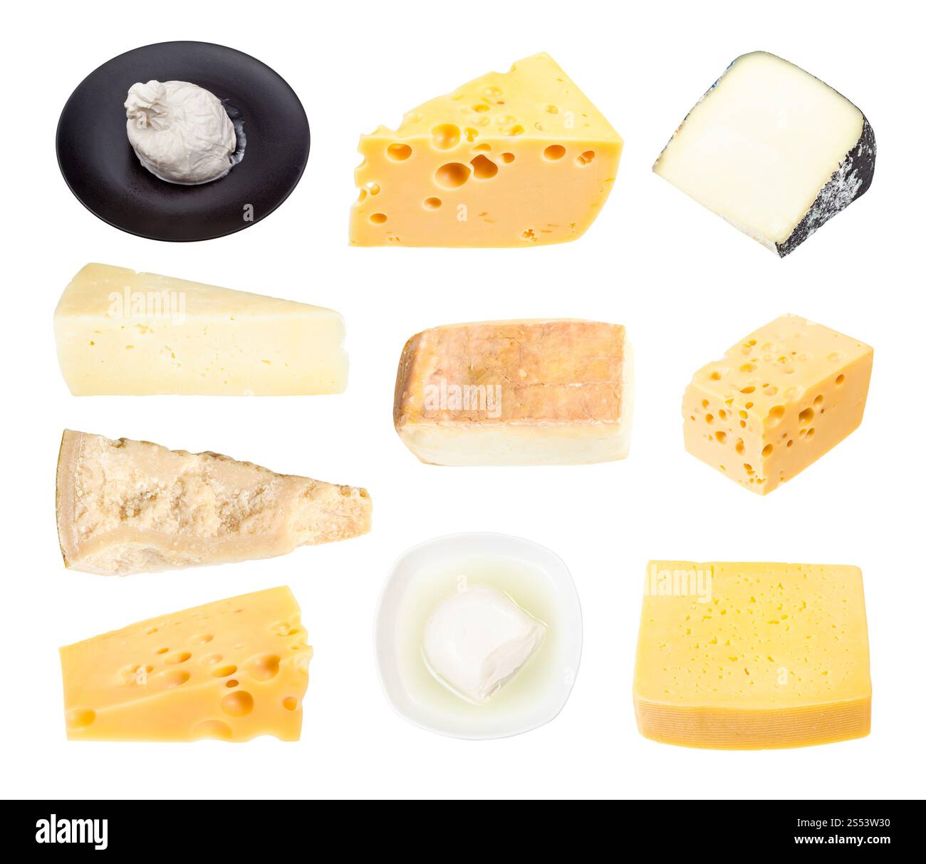 set from various cheeses isolated on white background Stock Photo - Alamy