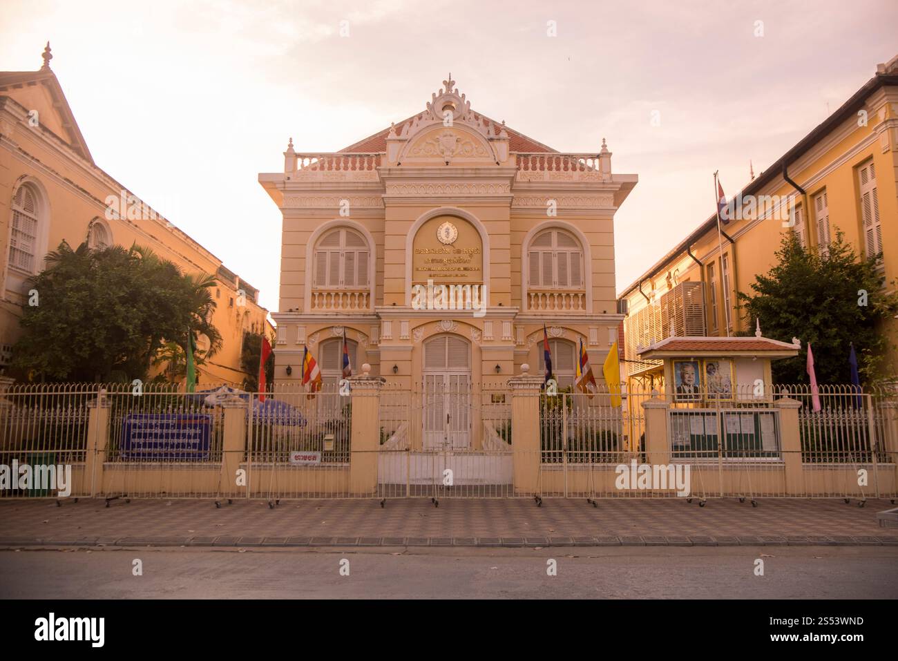 the colonial Building of the National Bank of Cambodia at the river ...