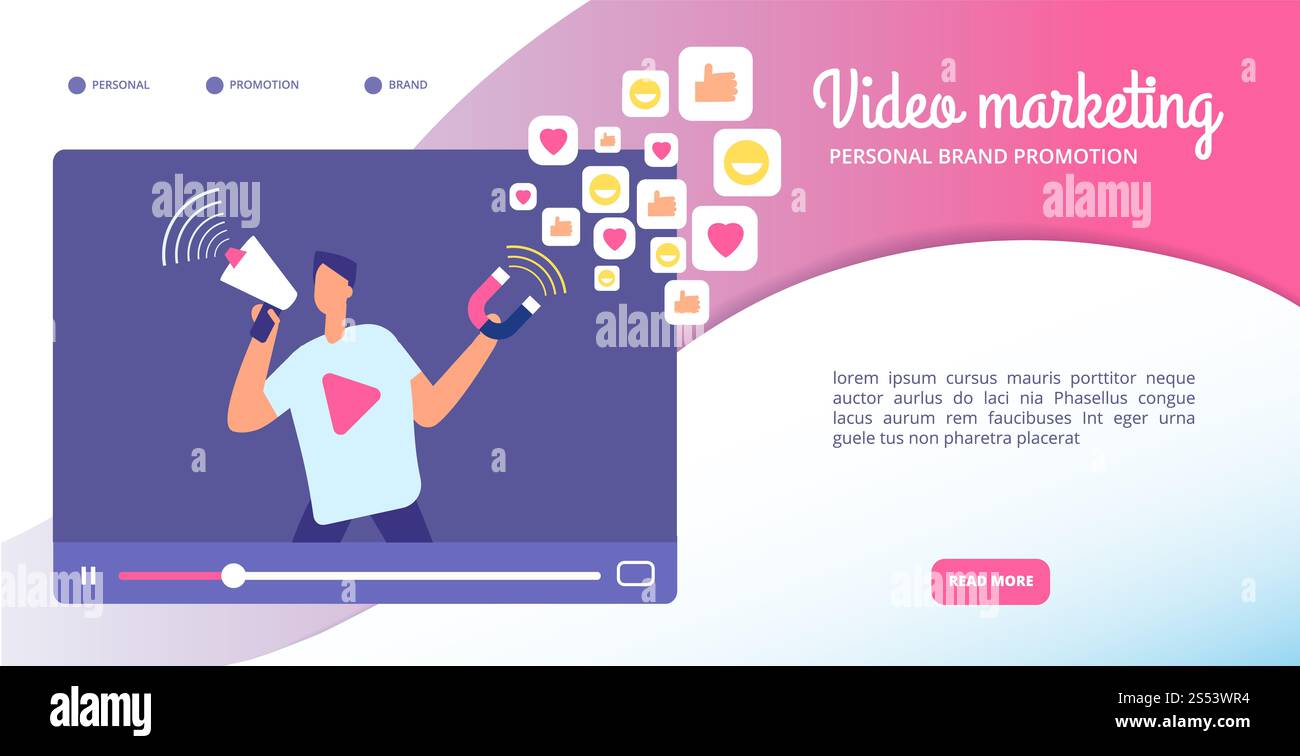 Video marketing concept. Online advertising, streaming vlog and motion ...