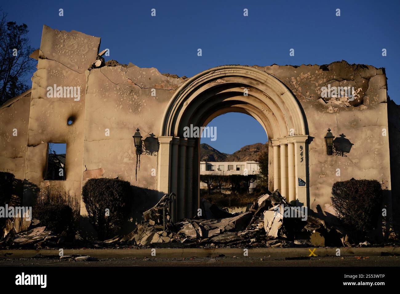 The facade of the Altadena Community Church stands amidst damage from ...