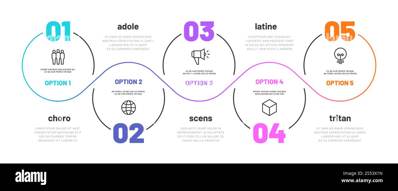 Line step infographic. 5 options workflow diagram, number infograph, process steps chart with ...