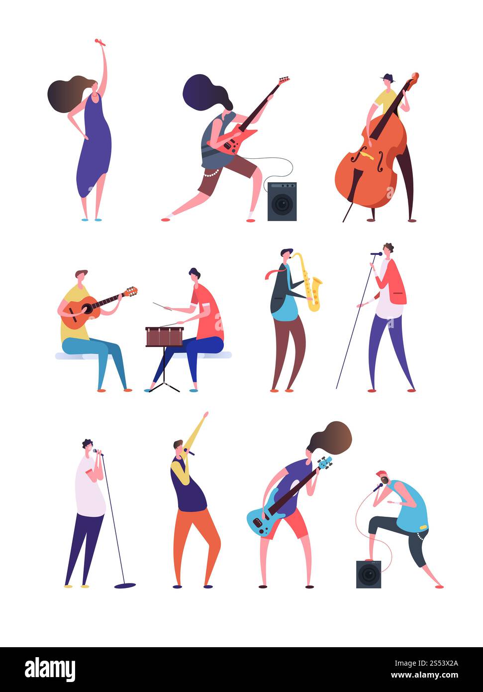 People playing music. Musicians performing rock music singers with ...