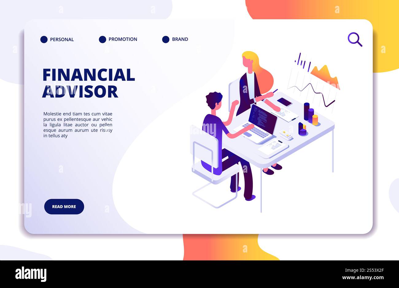 Financial advisor isometric concept. Business data analysis with ...