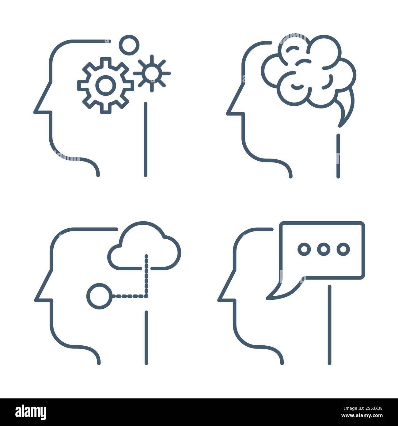Idea, business management line thin vector icons. Illustration of genius thinking, smart ...