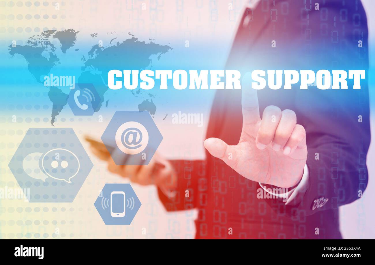 Business Technology concept, Hand touching Customer SUPPORT sign Stock ...