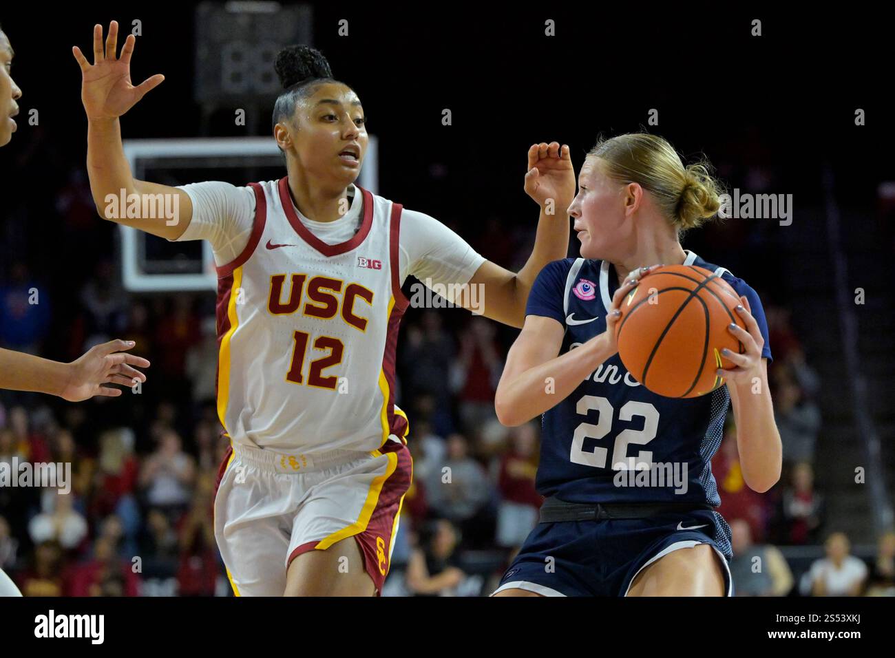 Southern California guard JuJu Watkins, left, defends Penn State guard ...