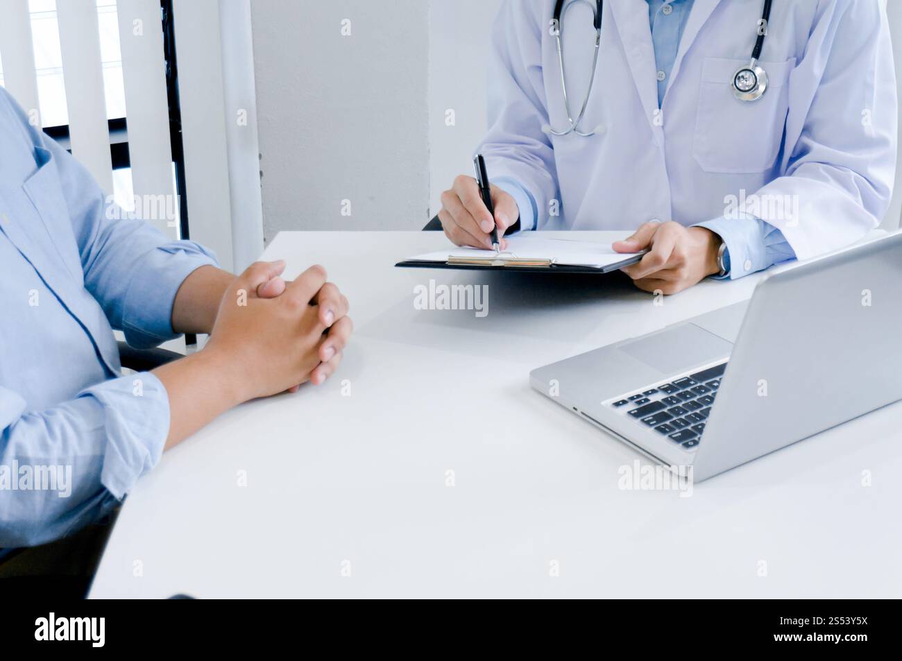 Professional medical doctor in white uniform gown coat interview ...