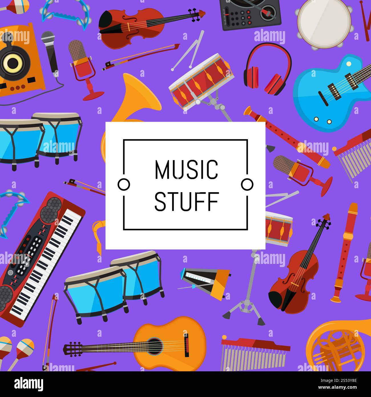 Vector cartoon musical instruments illustration. Color background and ...