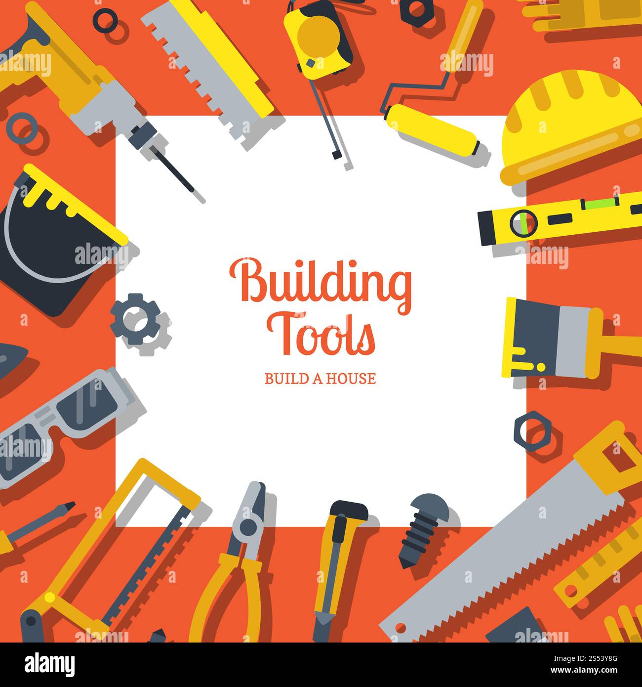 Vector flat construction tools background with place for text ...