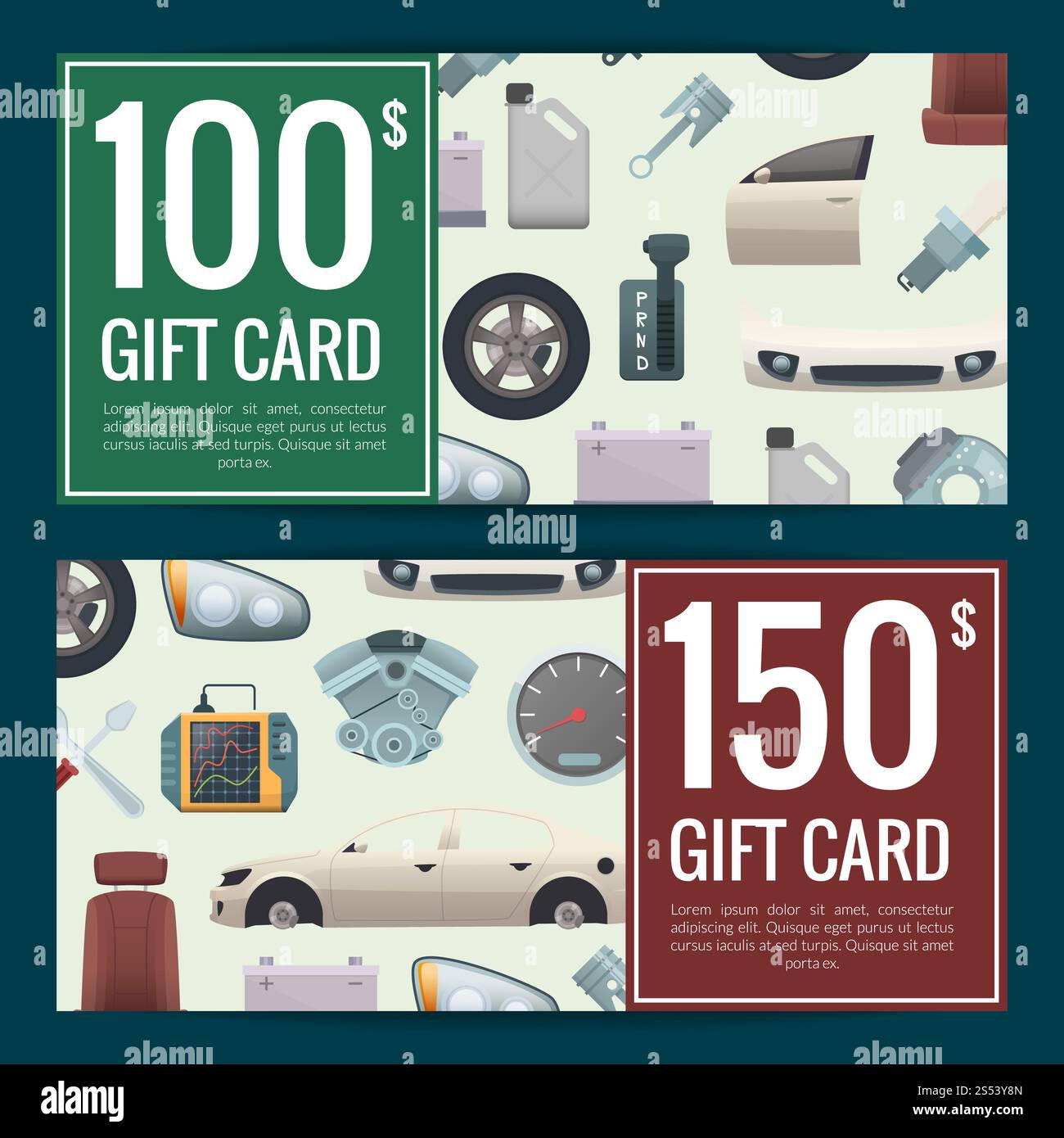 Vector car parts discount or gift voucher templates illustration with ...