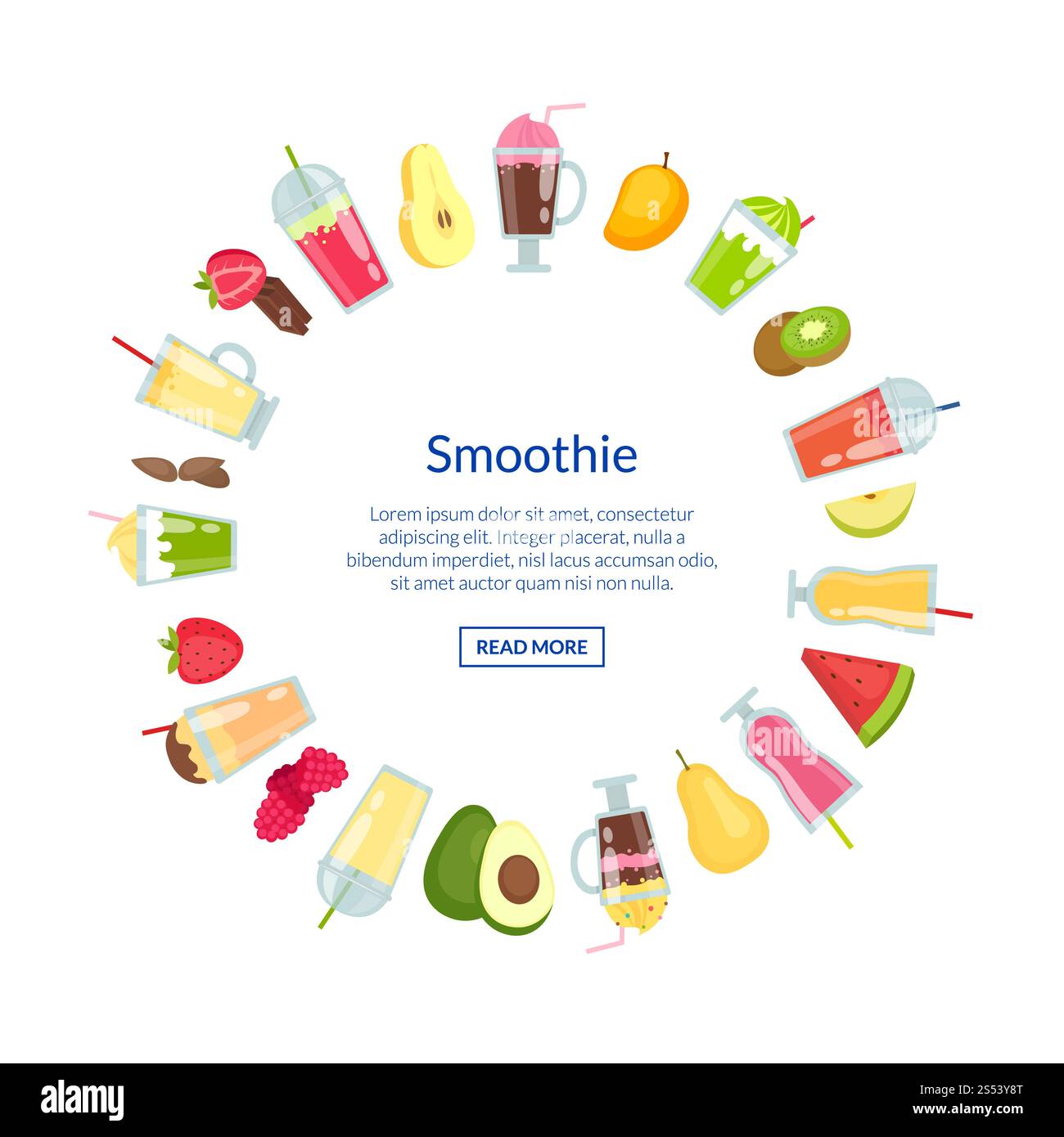 Vector flat smoothie elements in circle shape with place for text ...