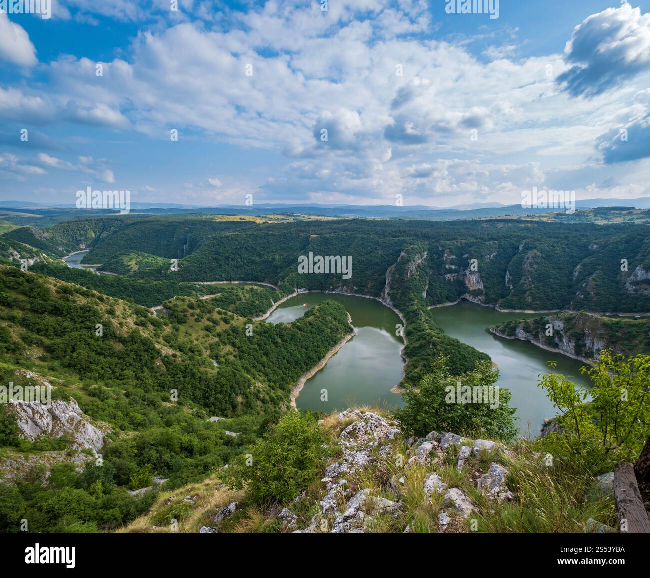 Beautiful summer top view of the Uvac River canyon meanders, Serbia ...