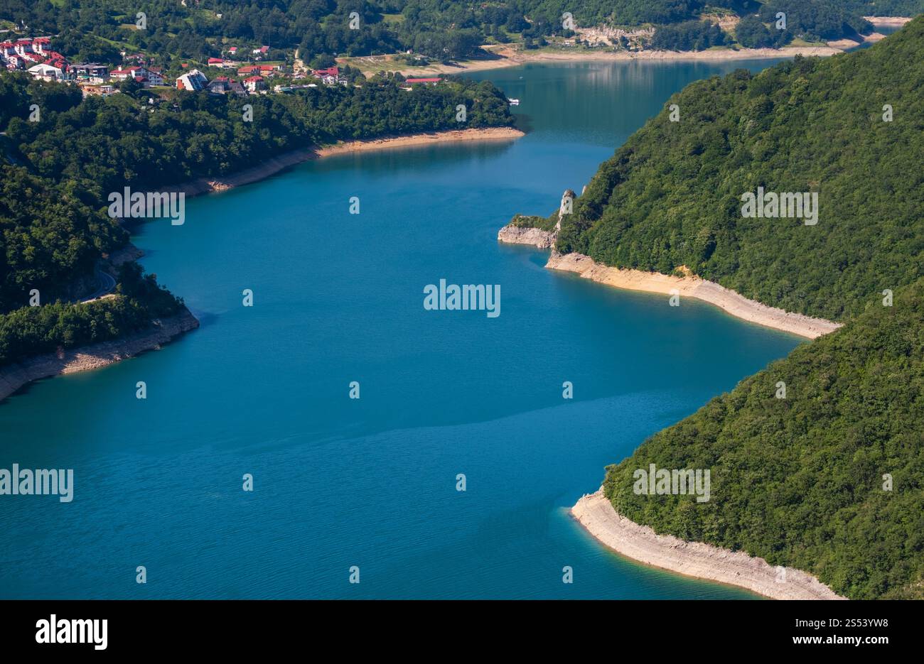 The famous Piva river canyon with its fantastic reservoir Piva Lake ...