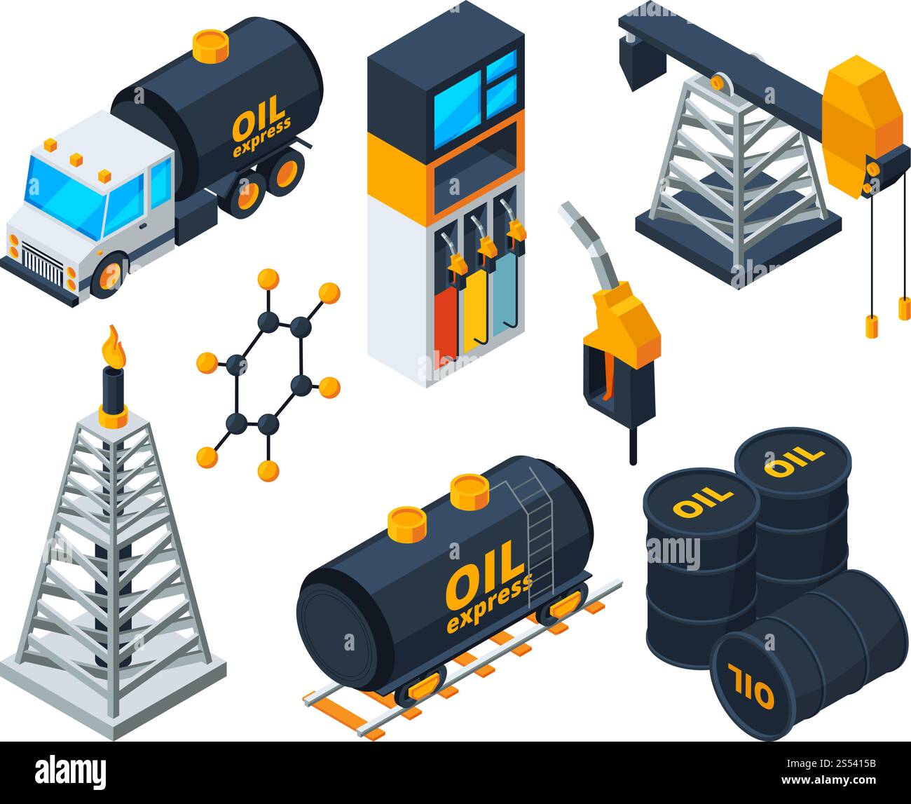Industry 3d isometric illustrations of oil and gas refining. Vector oil ...