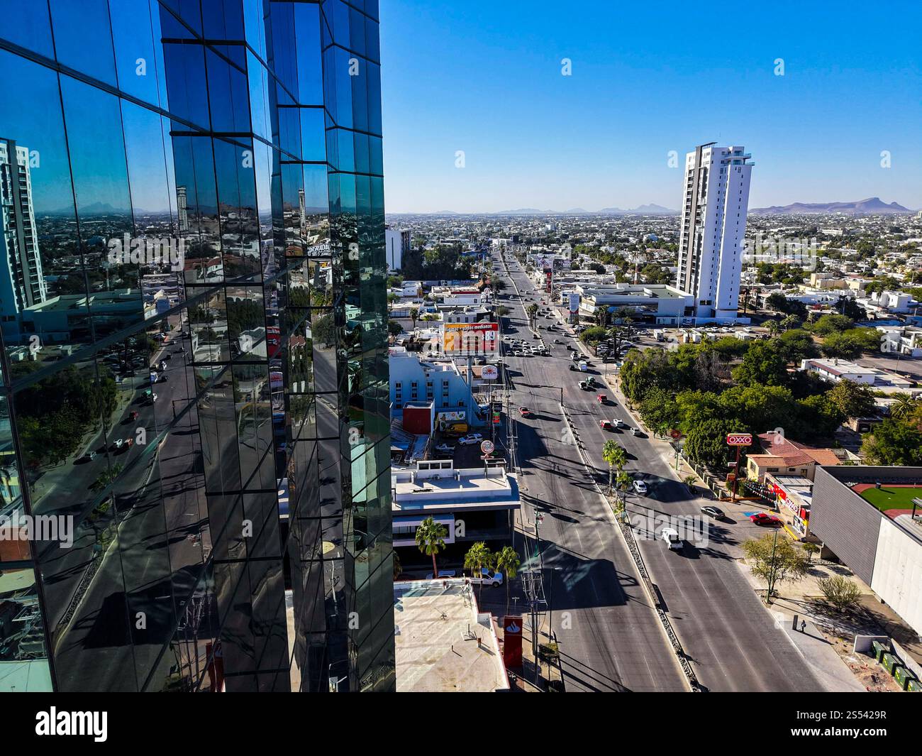 Torre Hermosillo, glass building, mirror-like reflection with offices ...