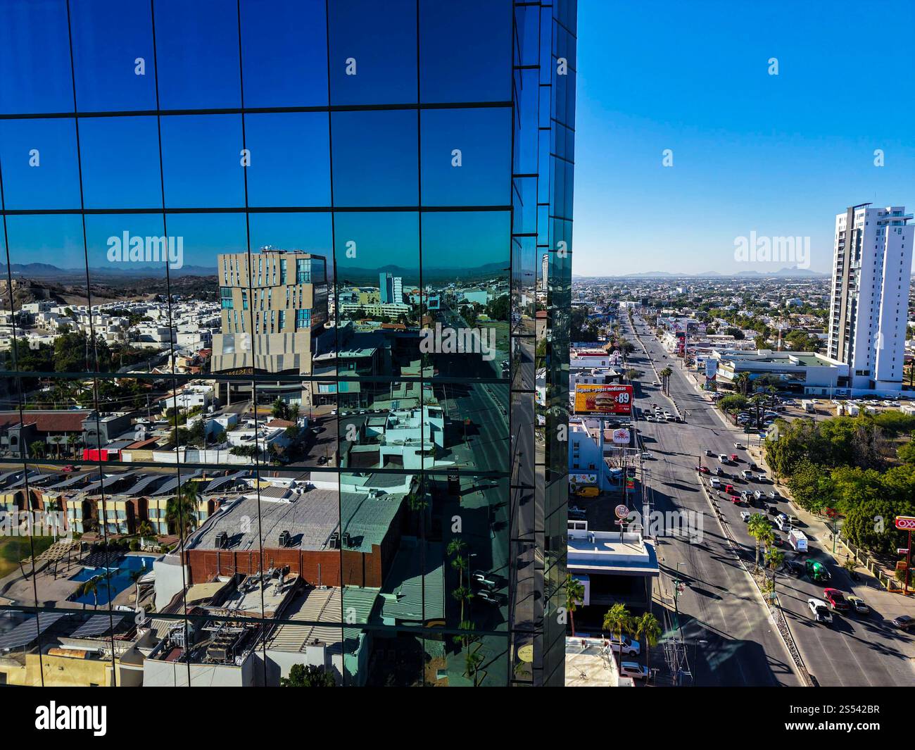 Torre Hermosillo, glass building, mirror-like reflection with offices ...
