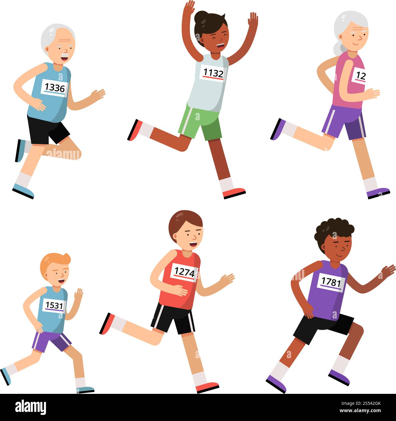 Running people of different ages. Sport characters. Marathon runner ...