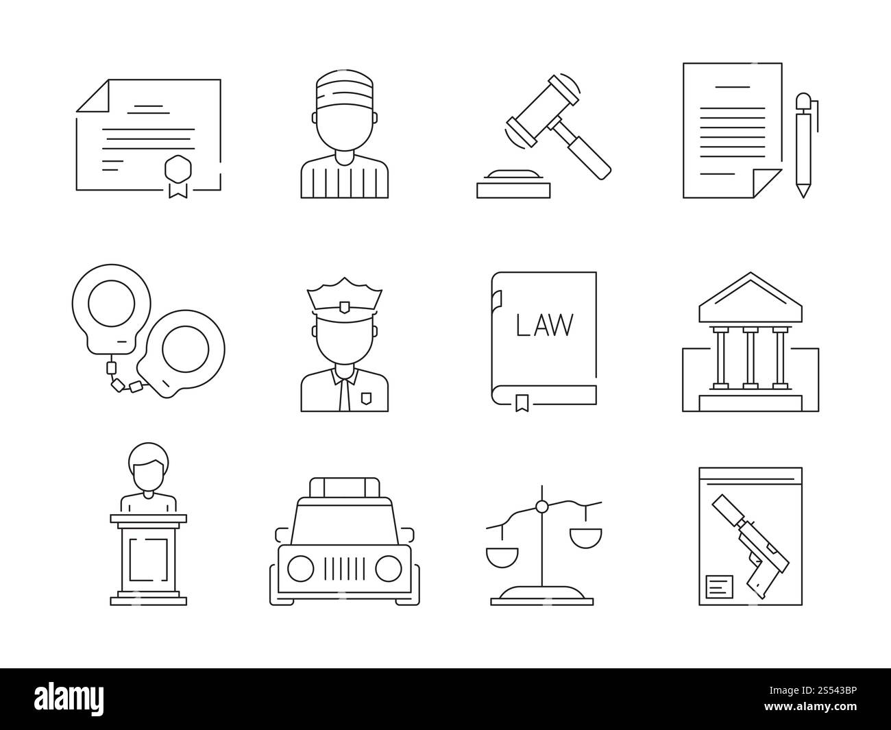 Law thin icon. Legal lawyer criminal judgement sheriff and police ...