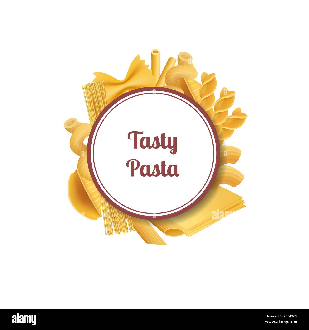 Vector realistic pasta types under circle with place for text ...