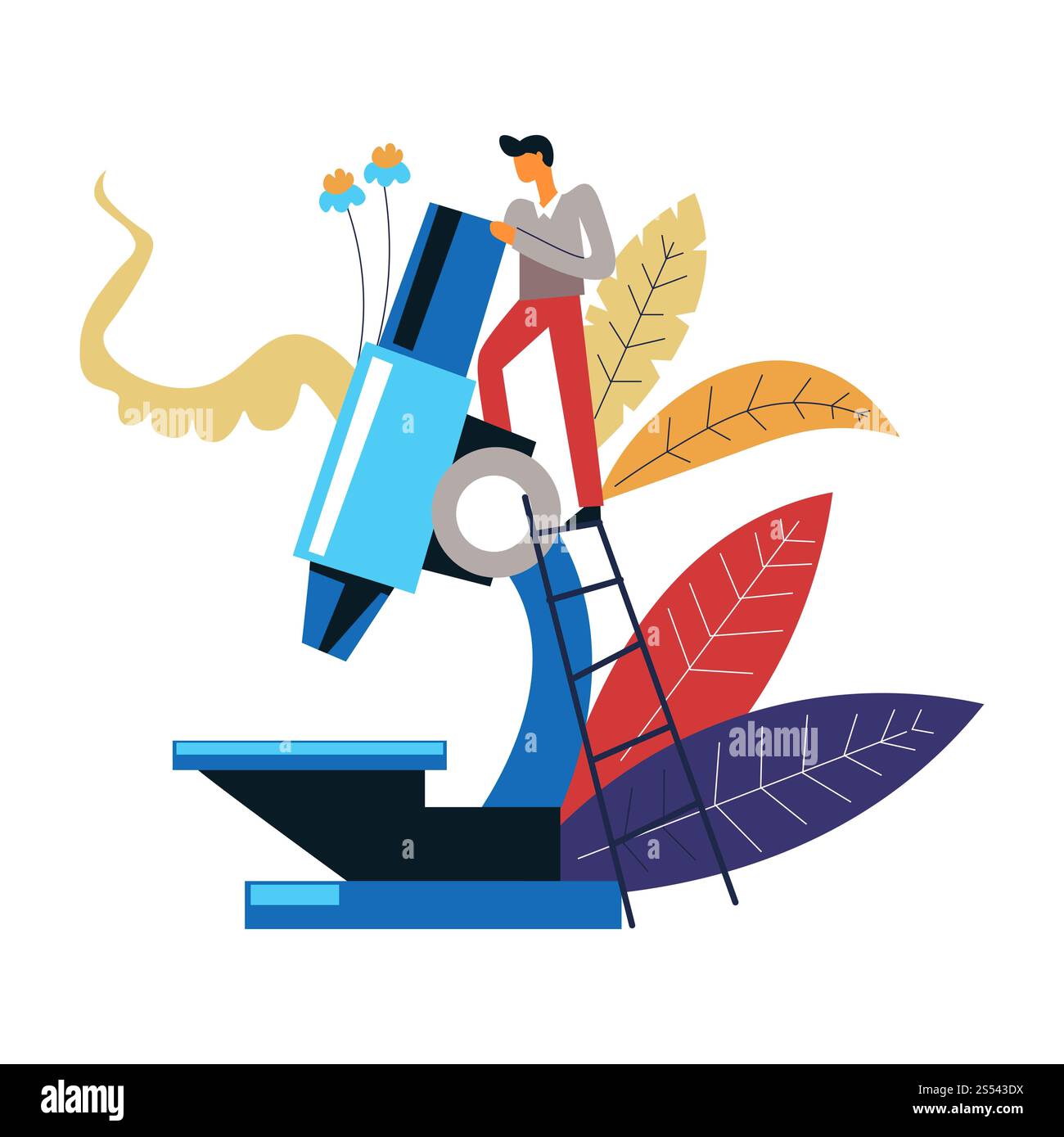 Science and research man discovering new microorganisms and forms of ...