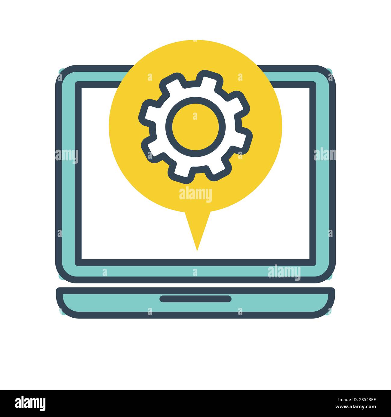 Computer screen with setting information isolated icon flat style vector line art of laptop ...