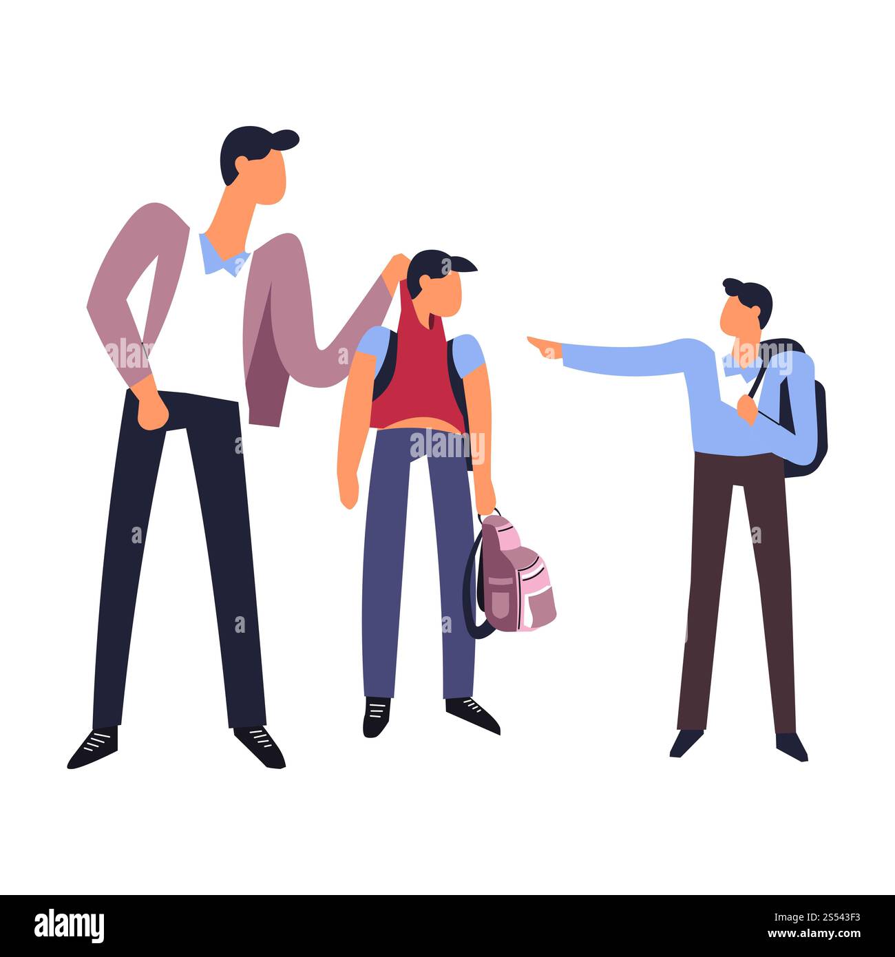 Bullying at school young students teasing weak person vector teenagers ...