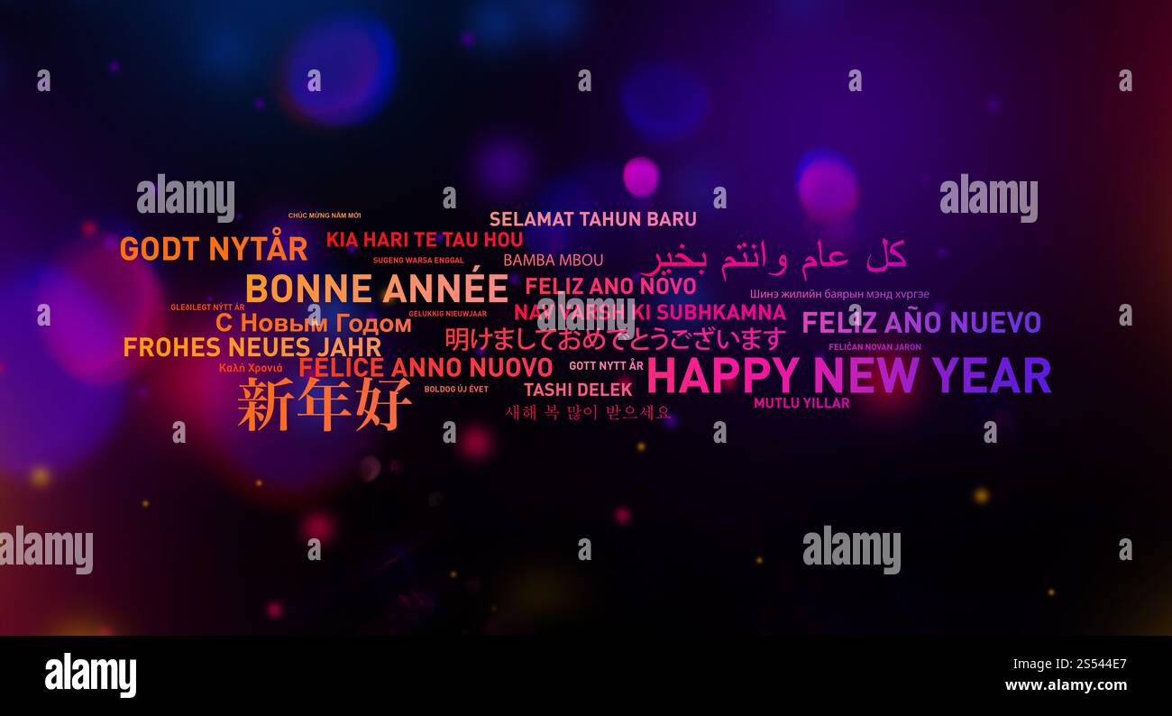 Happy new year greetings card from the world in different langages ...