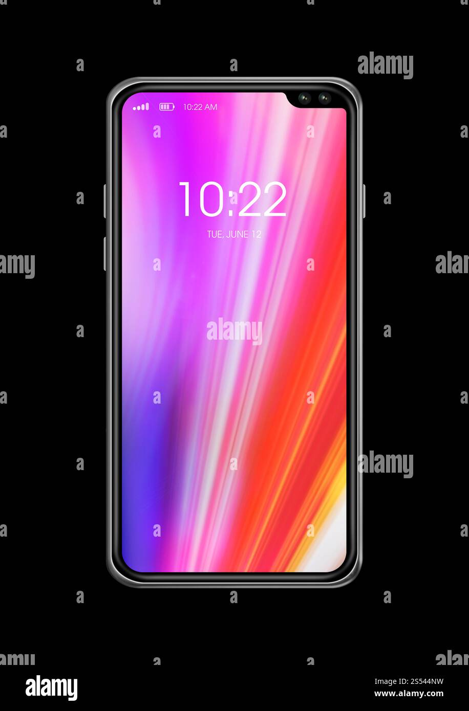 All-screen colorful blank smartphone mockup isolated on black with ...