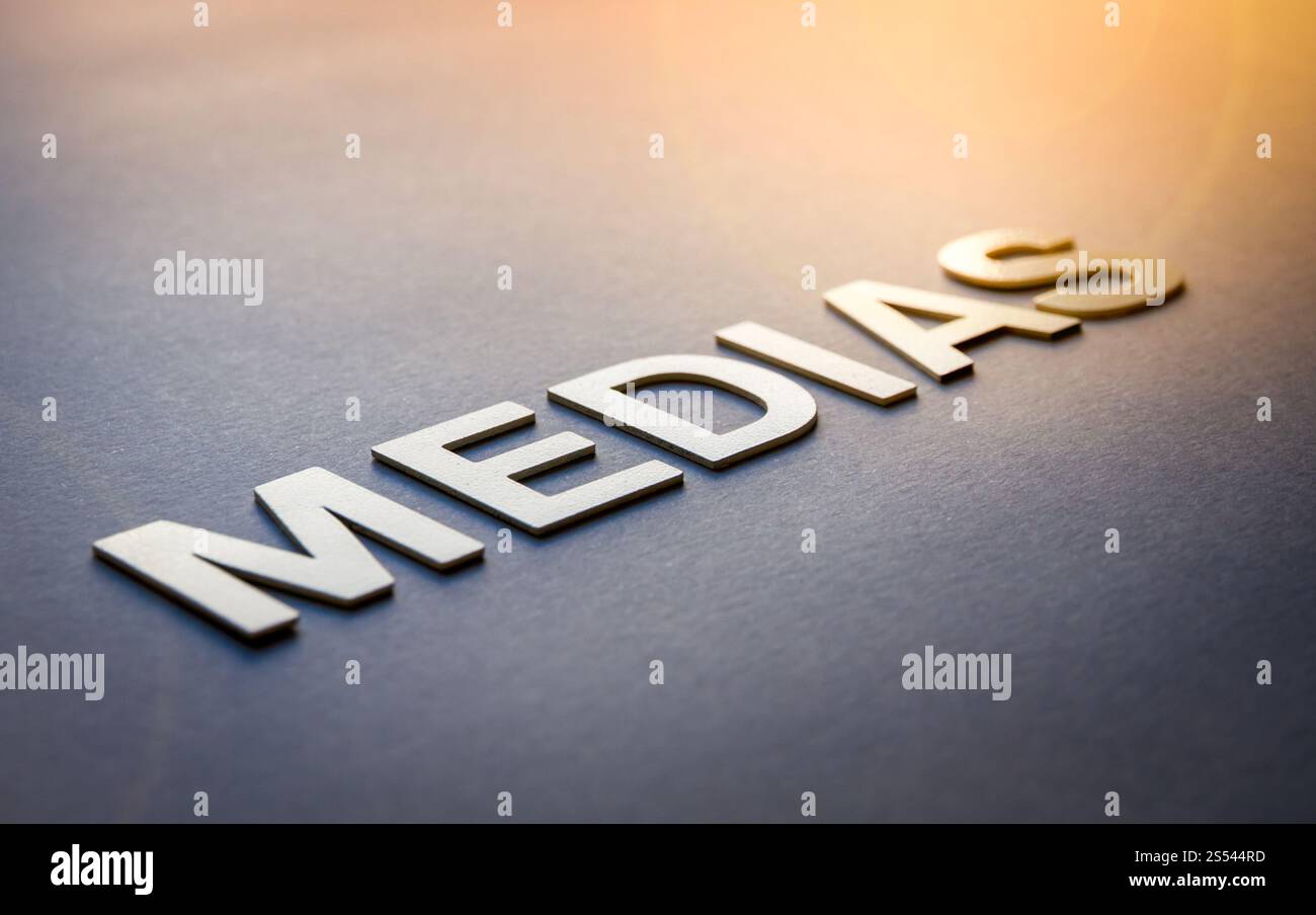 Word medias written with white solid letters on a board. Word medias ...