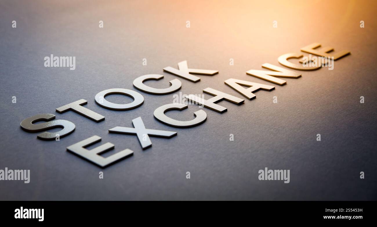 Word stock exchange written with white solid letters on a board. Word ...