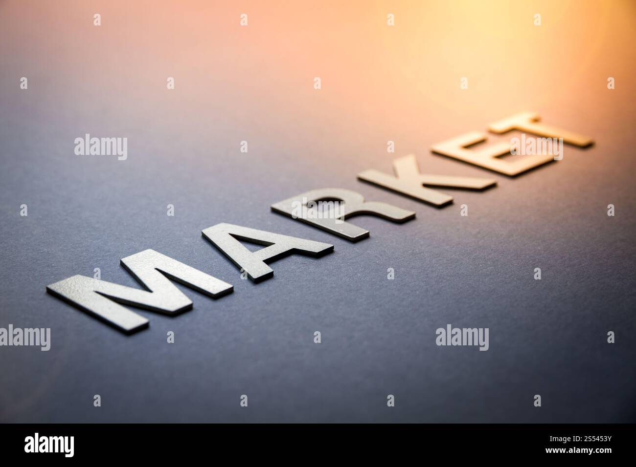 Word market written with white solid letters on a board. Word market ...