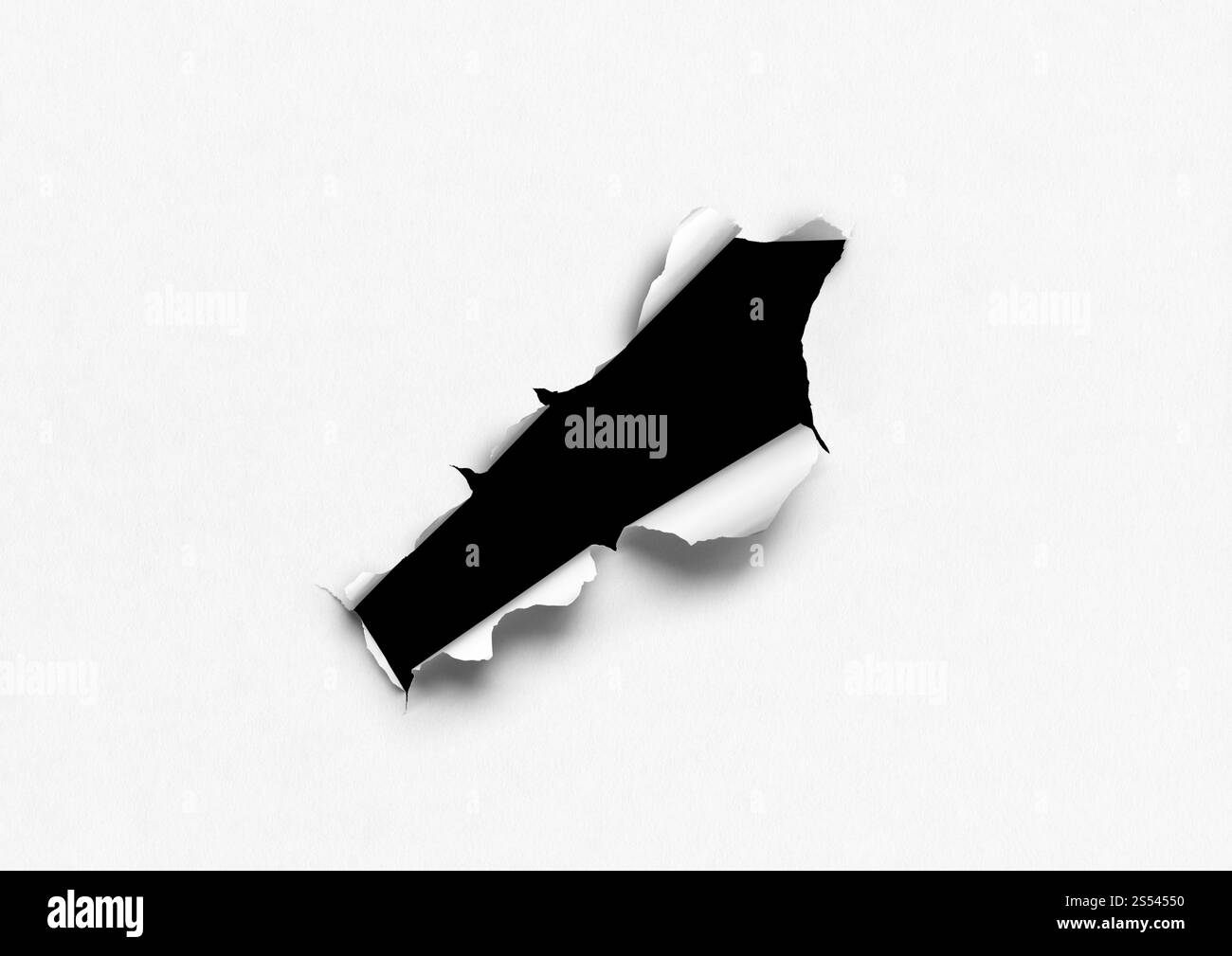 White torn paper with black hole. blank background template. White torn ...