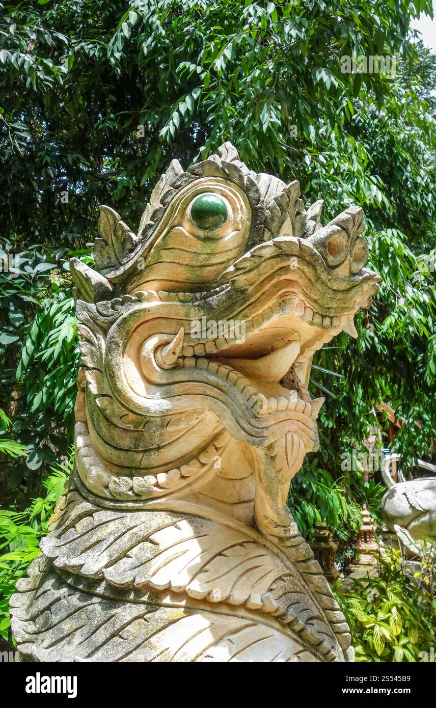Dragon statue Wat Palad temple, Chiang Mai, Thailand. White statue in ...