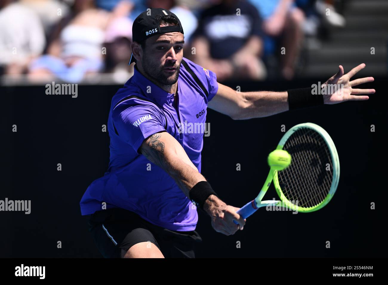 Melbourne, Australia. 14th Jan, 2025. Matteo Berrettini of Italy returns during his round 1 ...