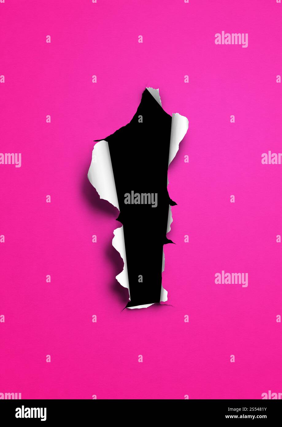 Pink torn paper with black hole. blank background template. Pink torn ...