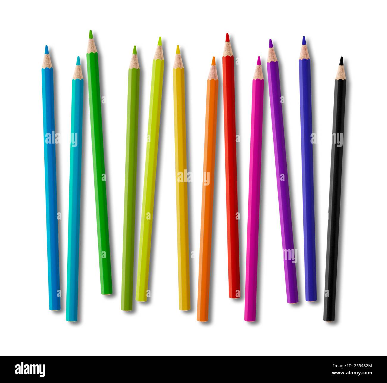 Set of rainbow color wooden pencil collection isolated on white ...