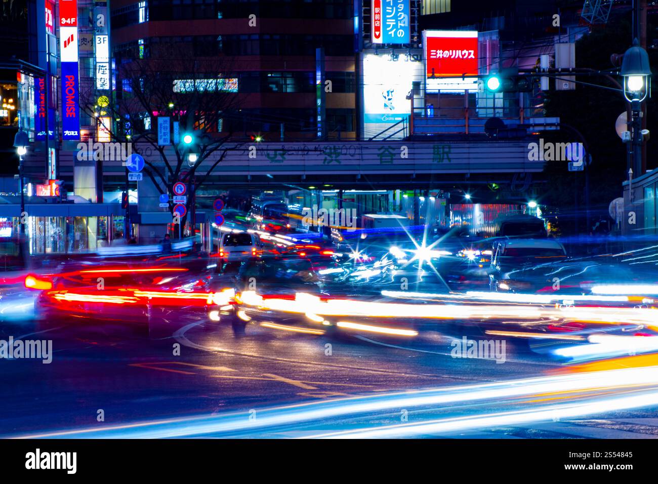 Night crossing at the neon town in Shibuya Tokyo Stock Photo - Alamy