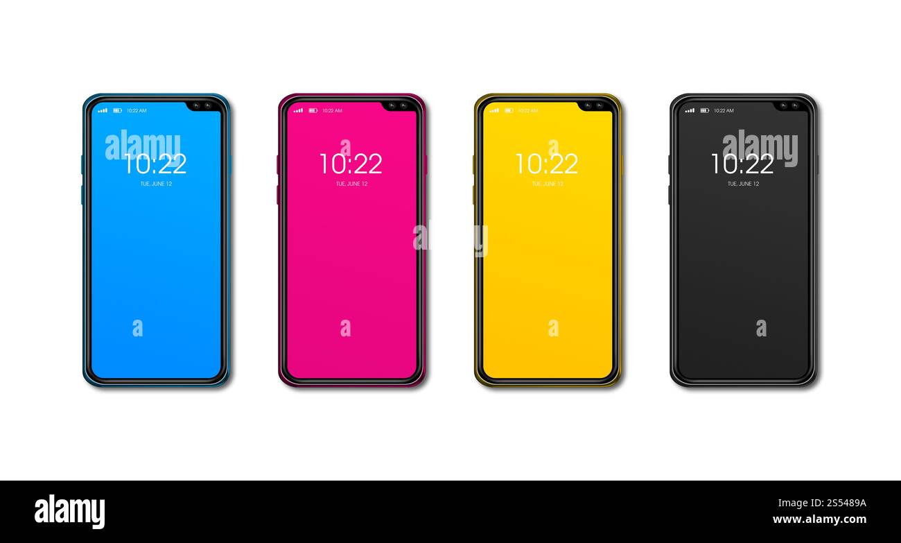 CMYK smartphone colorful set isolated on white Background. 3D render ...