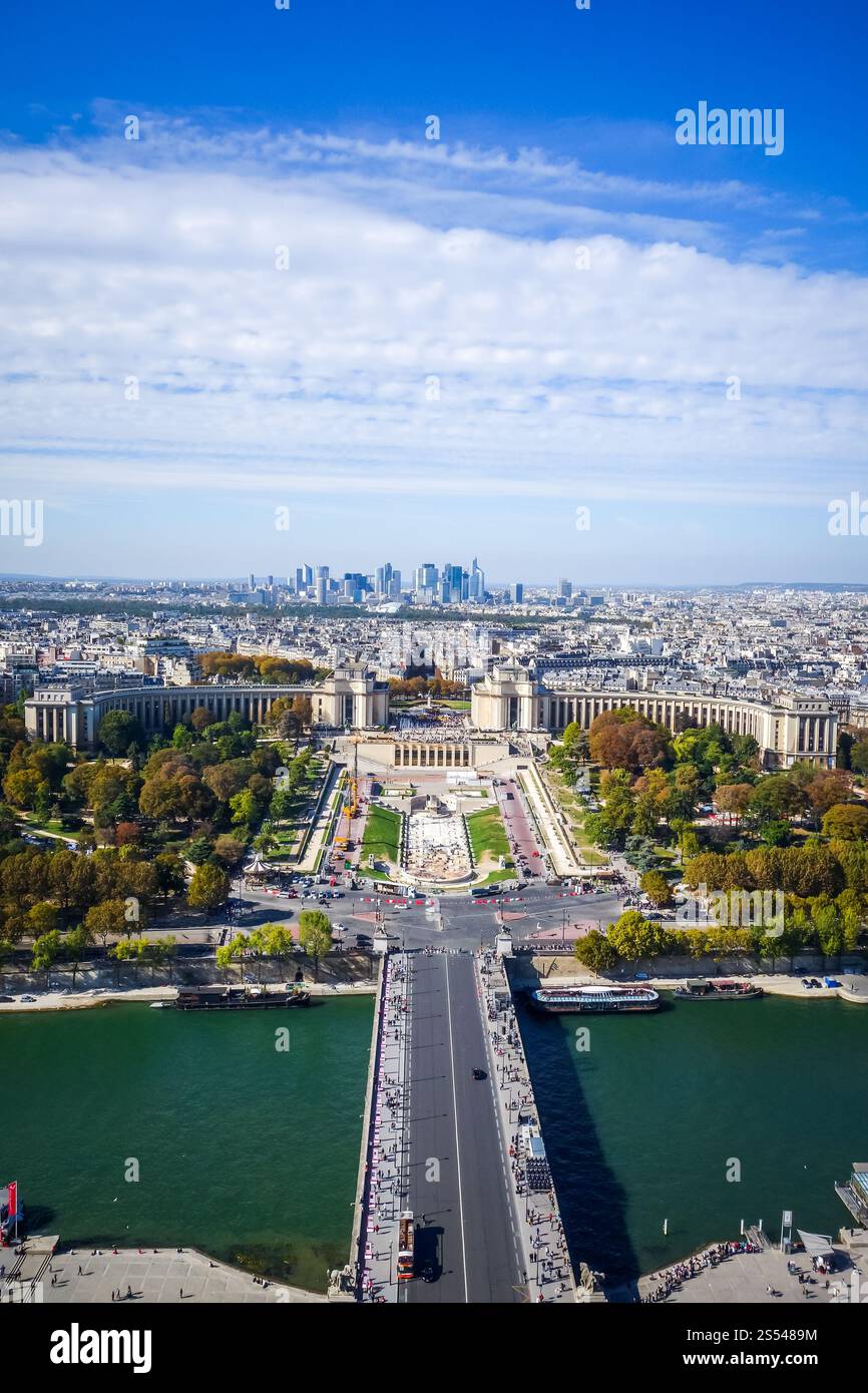 Aerial city view from Eiffel Tower, Paris, France. Aerial city view of Paris from Eiffel Tower ...