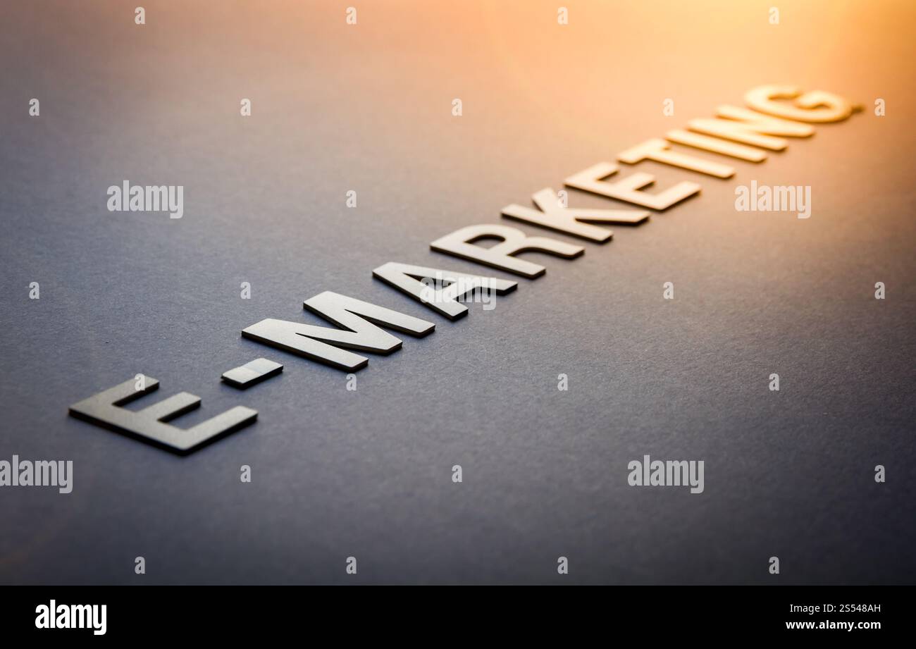 Word e-marketing written with white solid letters on a board. Word e ...