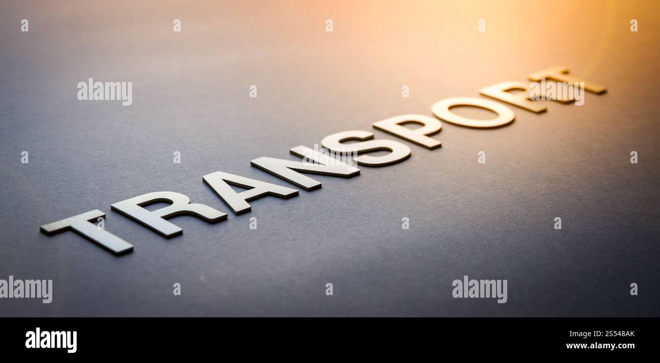 Word transport written with white solid letters on a board. Word ...