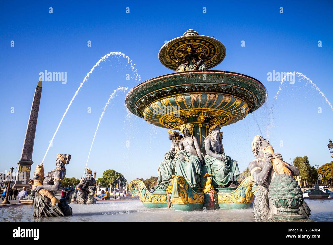 Fountain of the Seas and Louxor Obelisk, Concorde Square, Paris, France ...