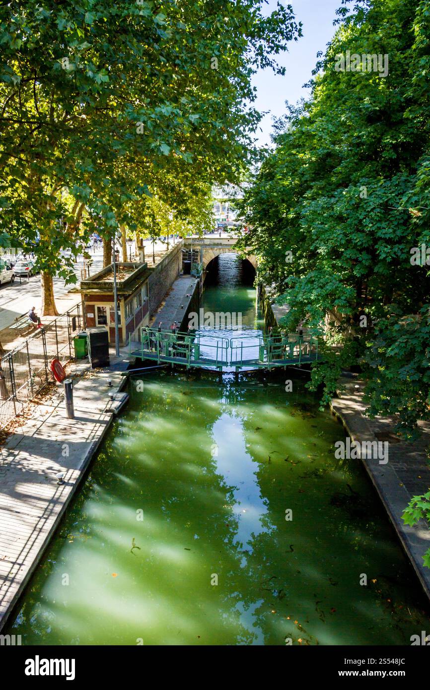 Lock on the Dock of la Villette in Paris, France. Lock on the Dock of ...