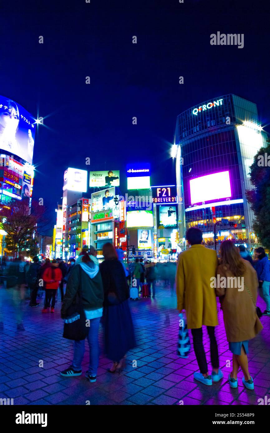 Night crossing at the neon town in Shibuya Tokyo Stock Photo - Alamy
