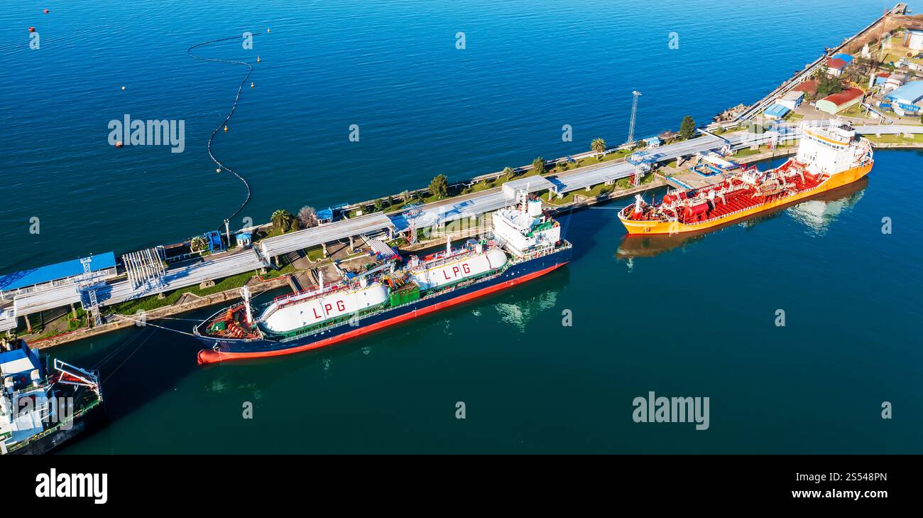 LPG tankers moored at industrial marine terminal for cargo loading ...
