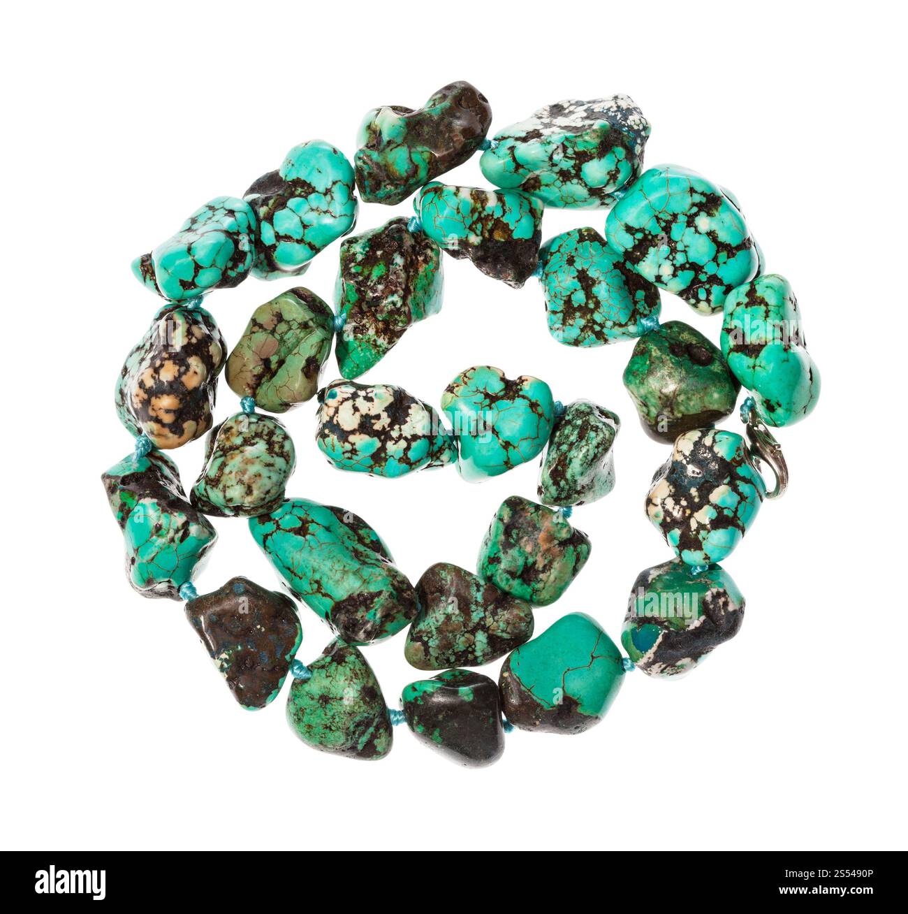 top view of coiled string of beads from natural polished colored ...