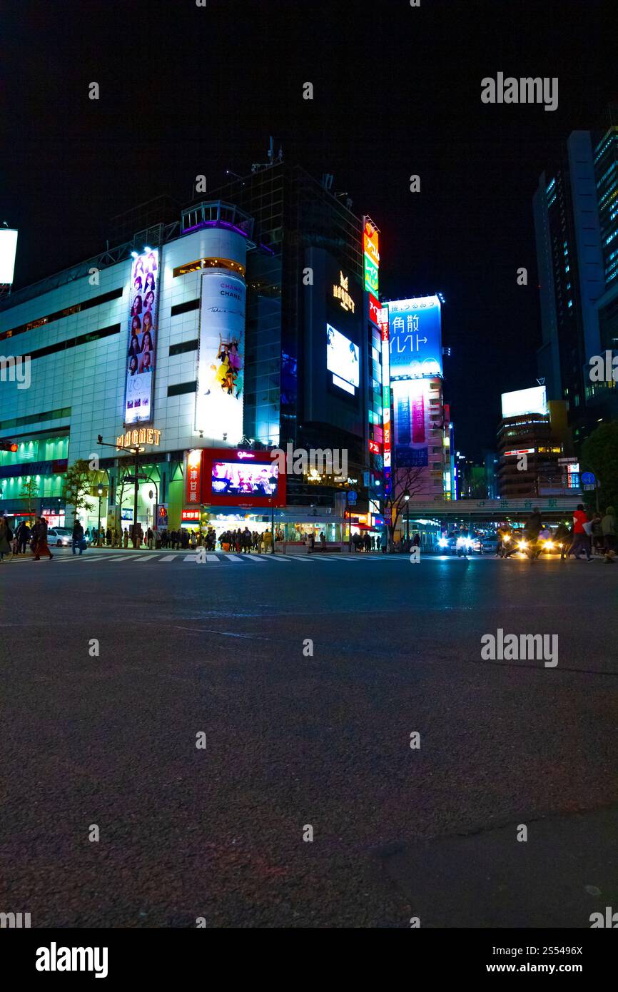 Night crossing at the neon town in Shibuya Tokyo Stock Photo - Alamy