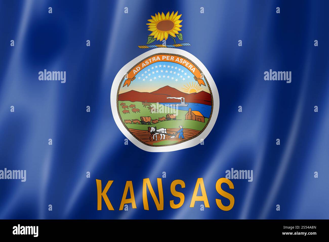 Kansas flag, united states waving banner collection. 3D illustration ...